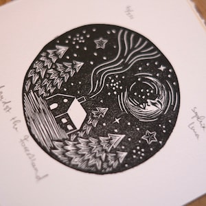 Amidst the Forestland | Original Linocut Print | Forest Print | Moon ...
