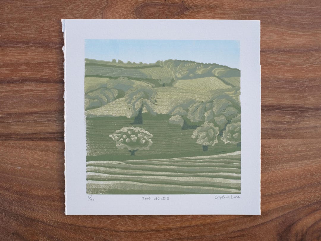 The Wolds | Original Linocut Print | Landscape Print | Landscape ...