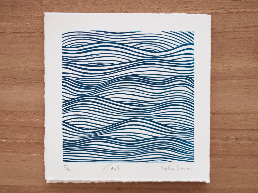 Tidal | Original Linocut Print | Wave Print | Sea Print | Ocean Print ...