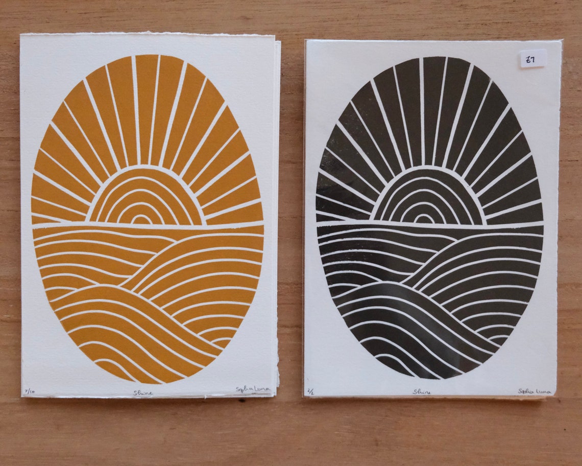 Shine | Original Linocut Print | Linoprint Sun | Linocut Sun Print ...