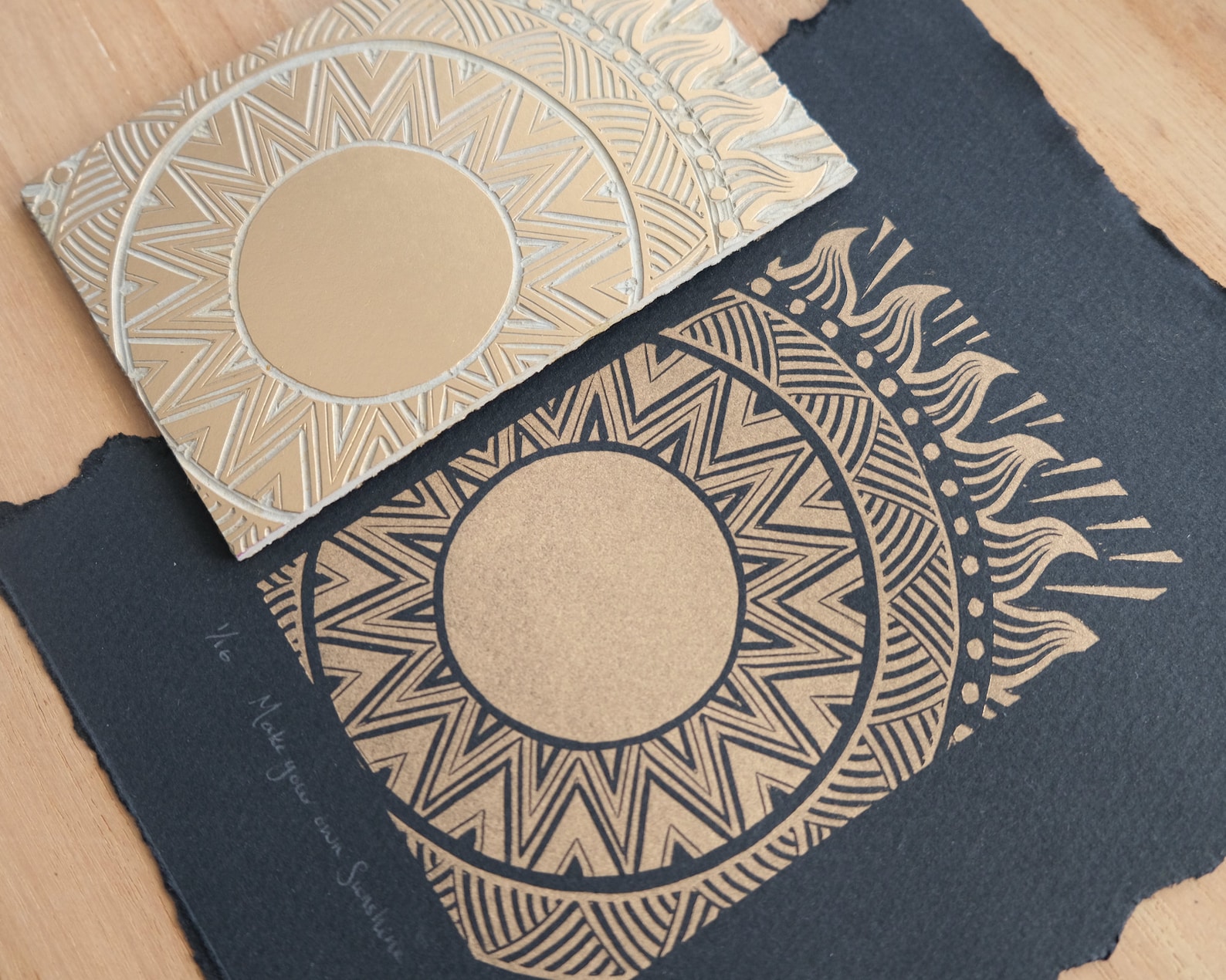 Make Your Own Sunshine | Original Linocut Print (black and Gold Edition ...