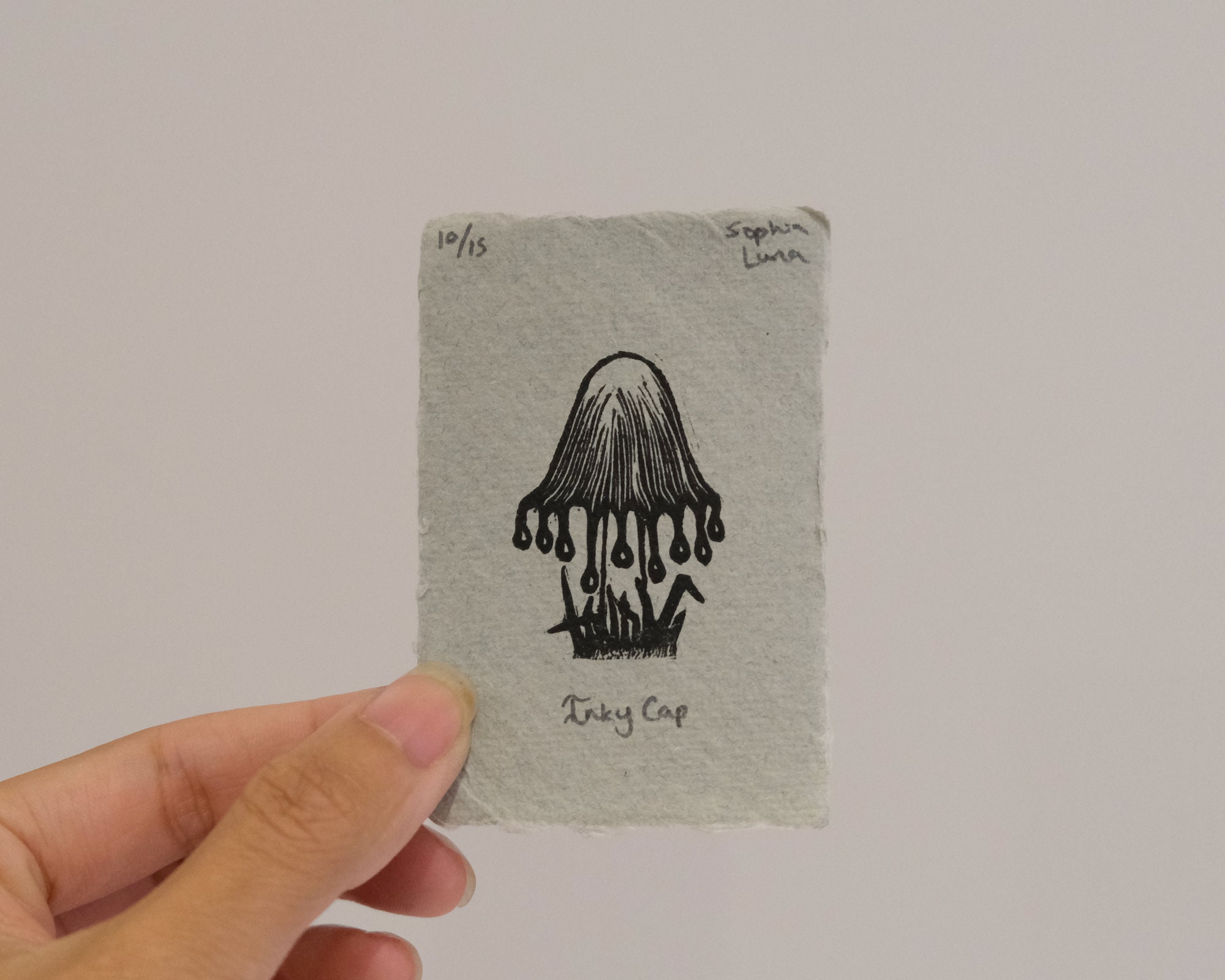 Inky Cap Original Linocut Mushroom Print Fungi Print - Etsy