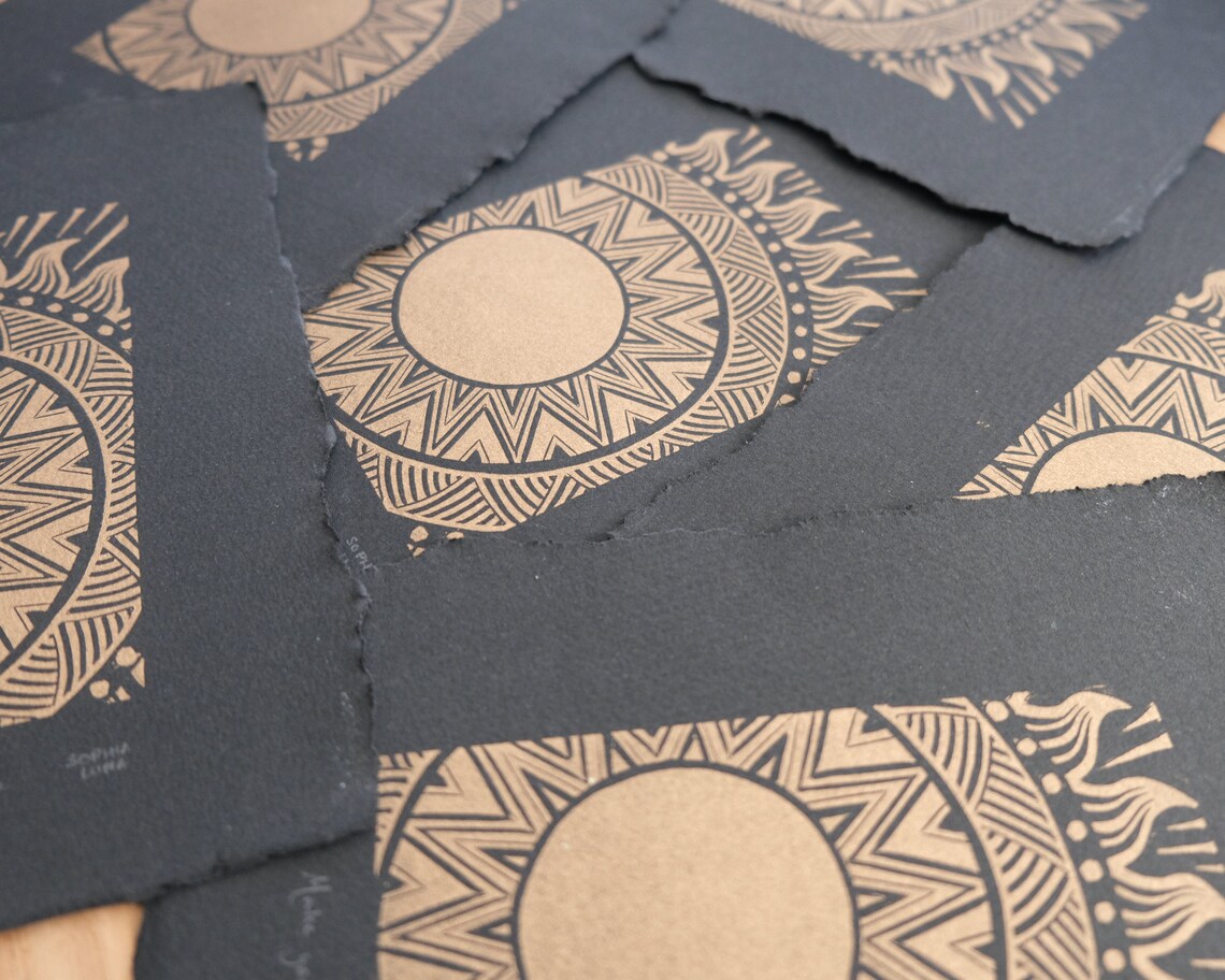 Make Your Own Sunshine | Original Linocut Print (black and Gold Edition ...