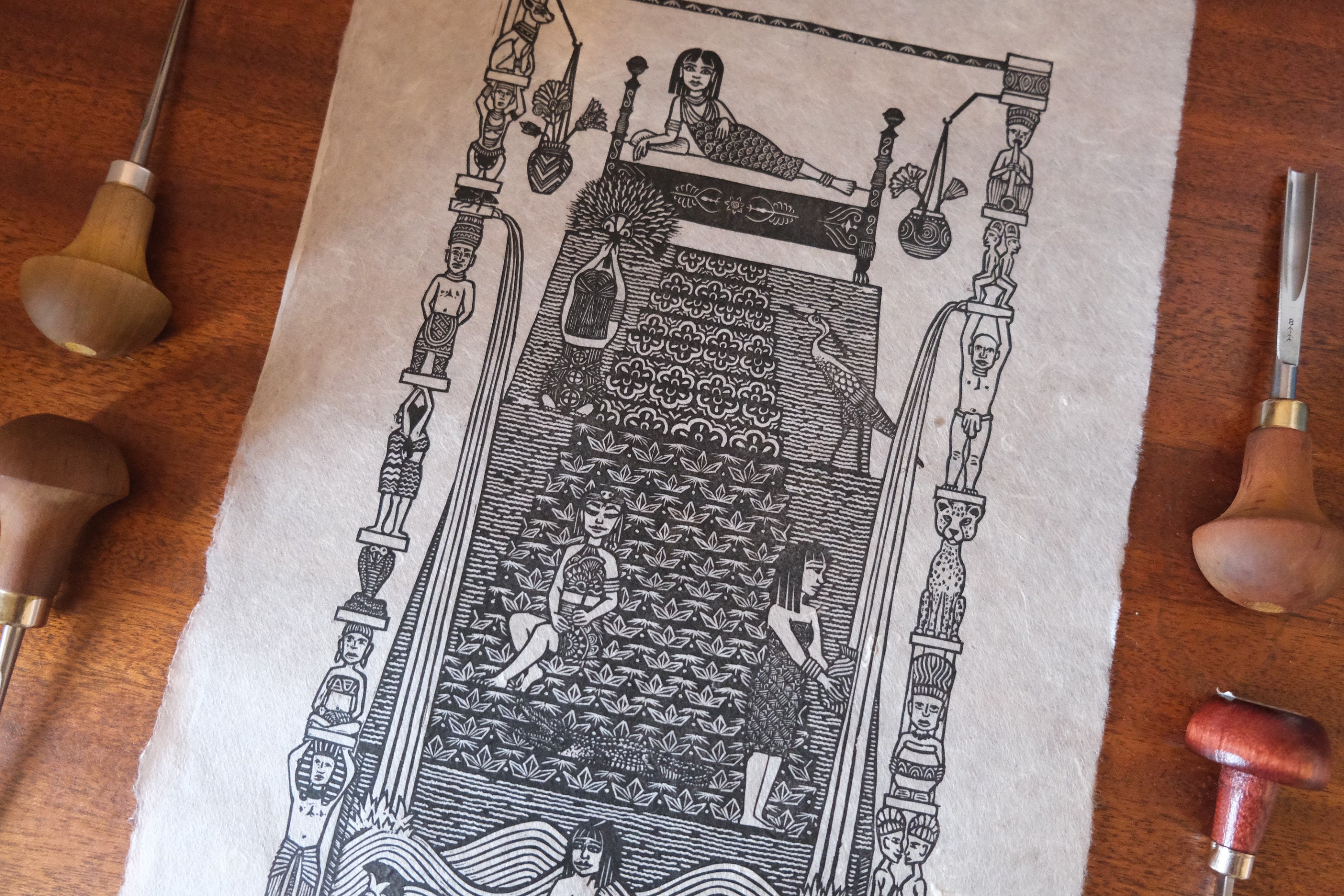 Deity Original Linocut Print Egyptian Print Handmade | Etsy