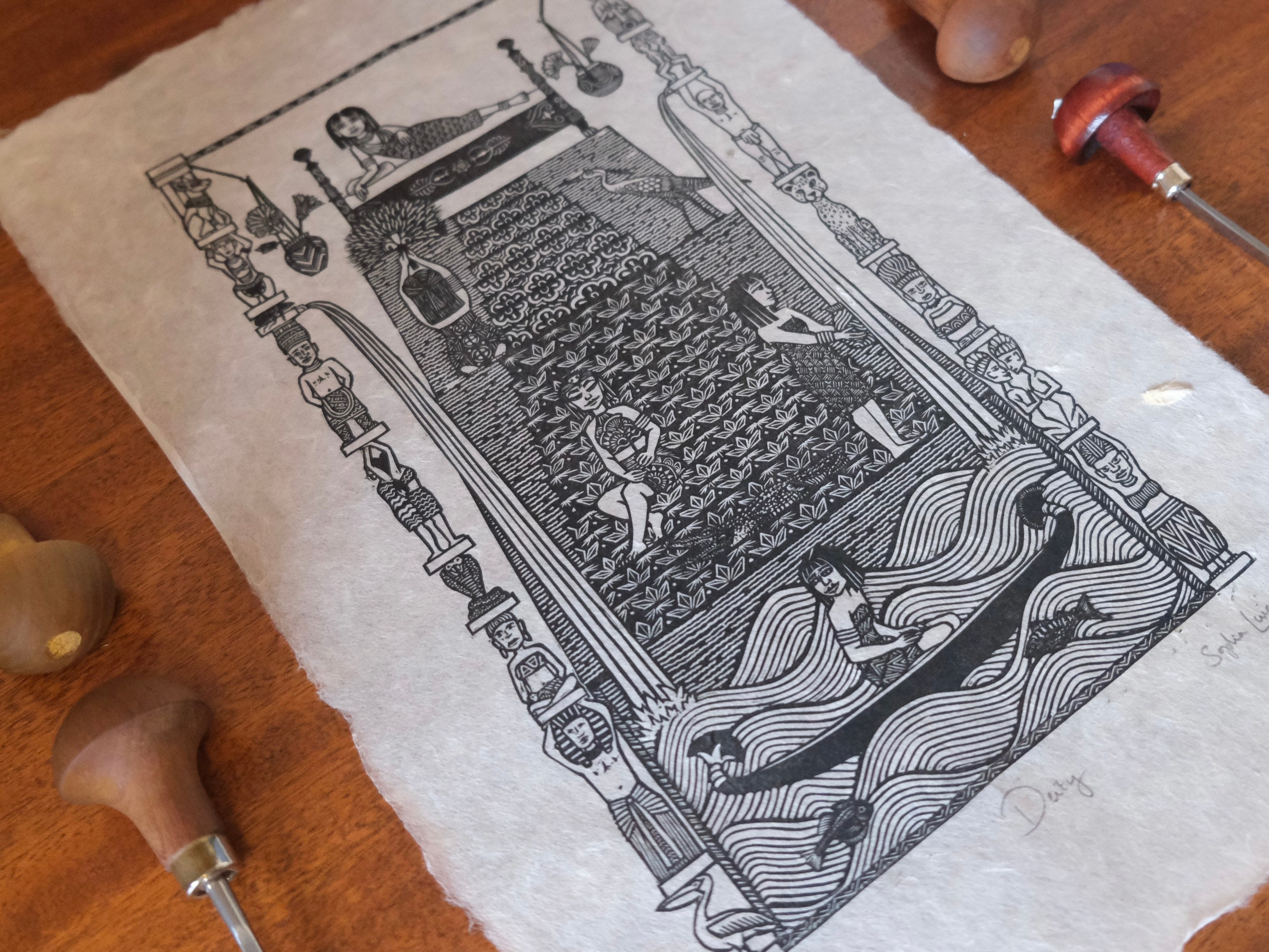 Deity Original Linocut Print Egyptian Print Handmade | Etsy