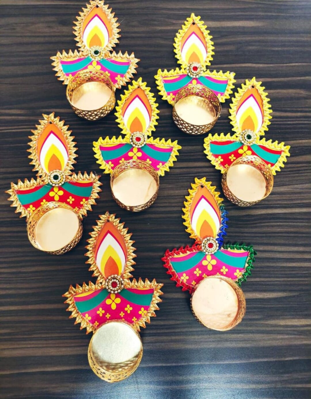 Diwali Decor Mdf Colorful Diya With Tealight Holder 7 Pieces Pack of ...