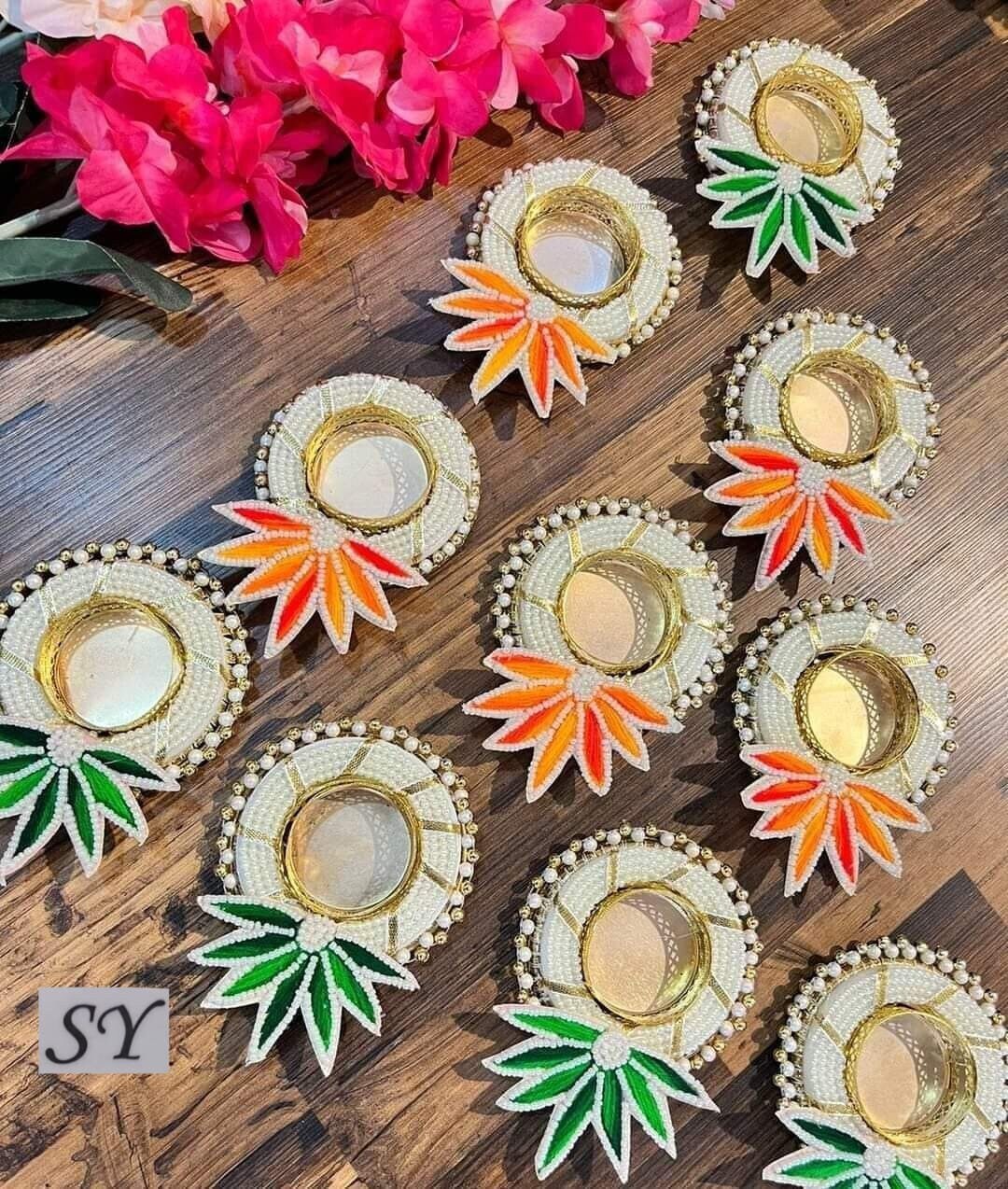 5 Pearl Bangle Tealight Candle Holder With Leaf Unique and - Etsy