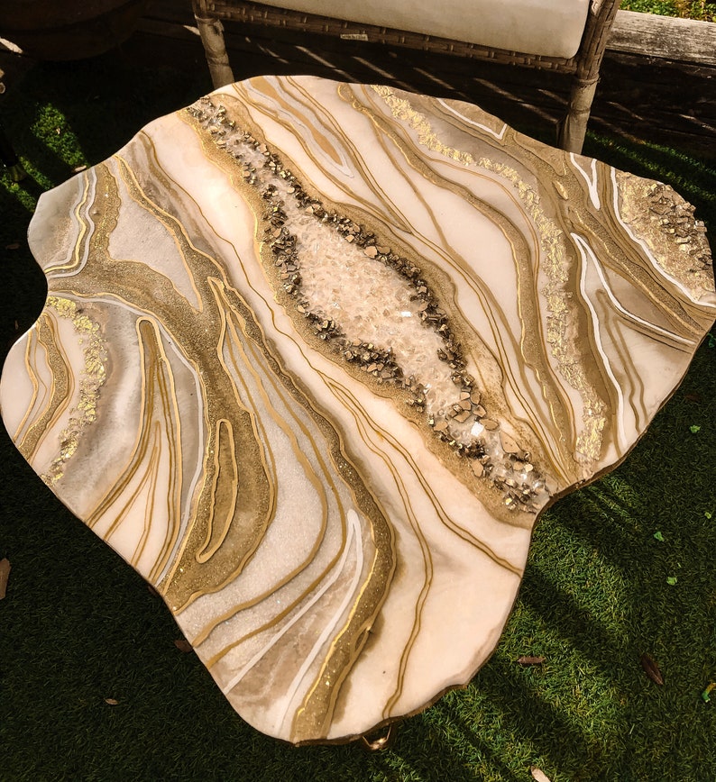 White/gold Geode Table - Etsy