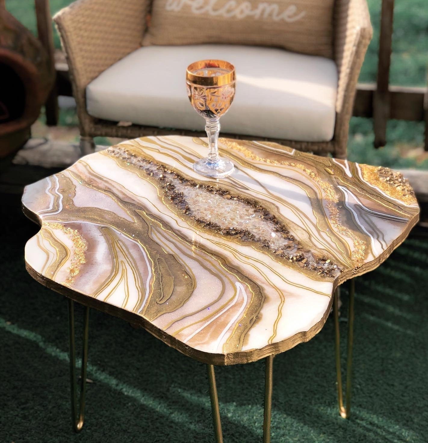 White/gold Geode Table - Etsy