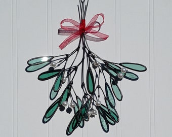 Handmade Stained Glass Kissing Mistletoe Christmas Decorations Recycled ...