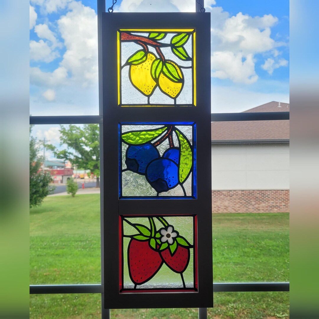 Fruit Trio Framed Stained Glass Suncatcher - Etsy