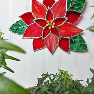 Poinsettia Stained Glass Christmas Suncatcher - Etsy