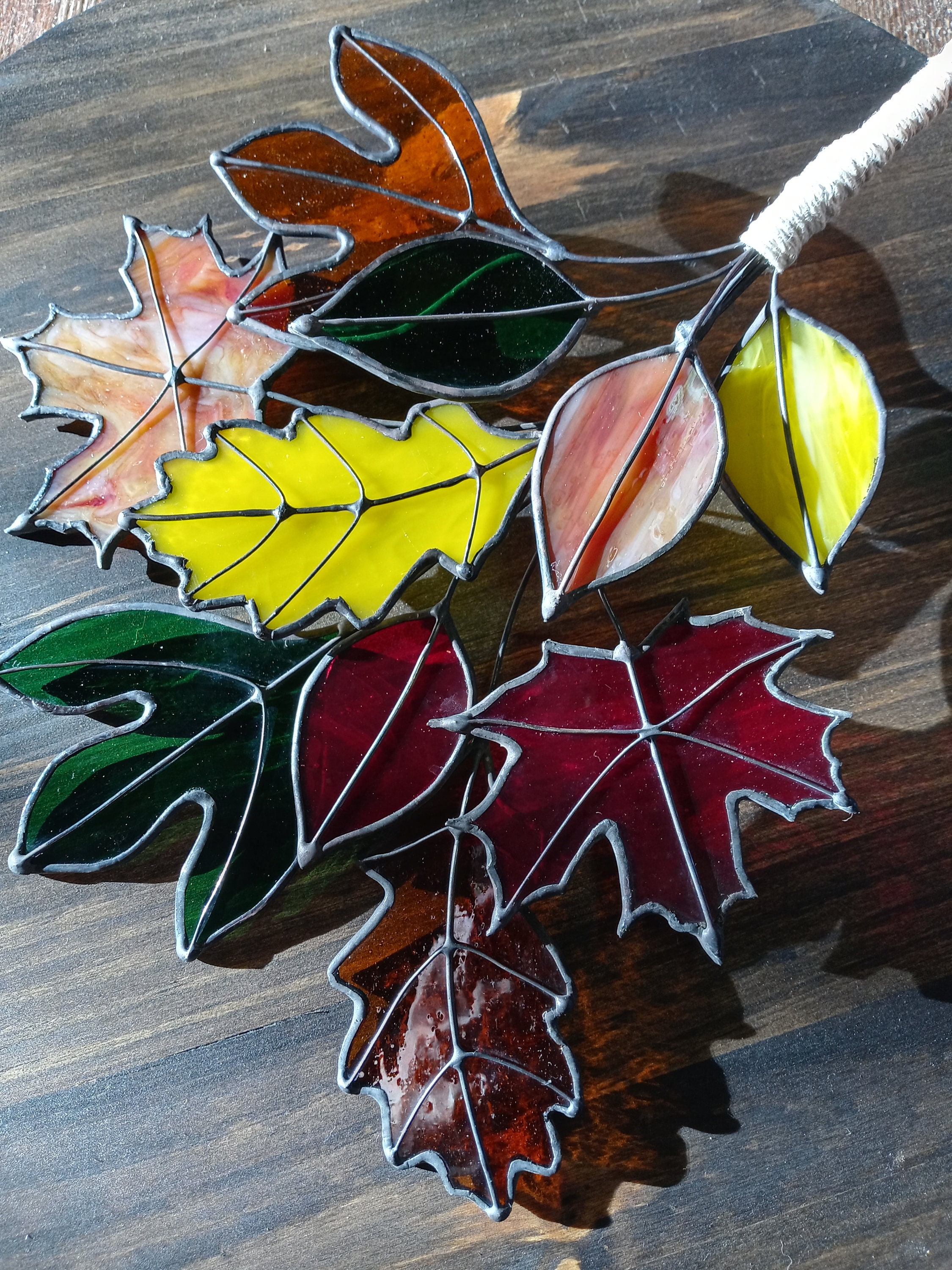 Autumn Leaves Stained Glass Wreath Suncatcher - Etsy