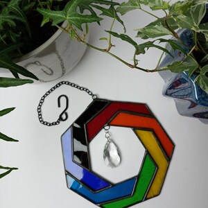 Rainbow Heptagon Stained Glass Suncatcher - Etsy