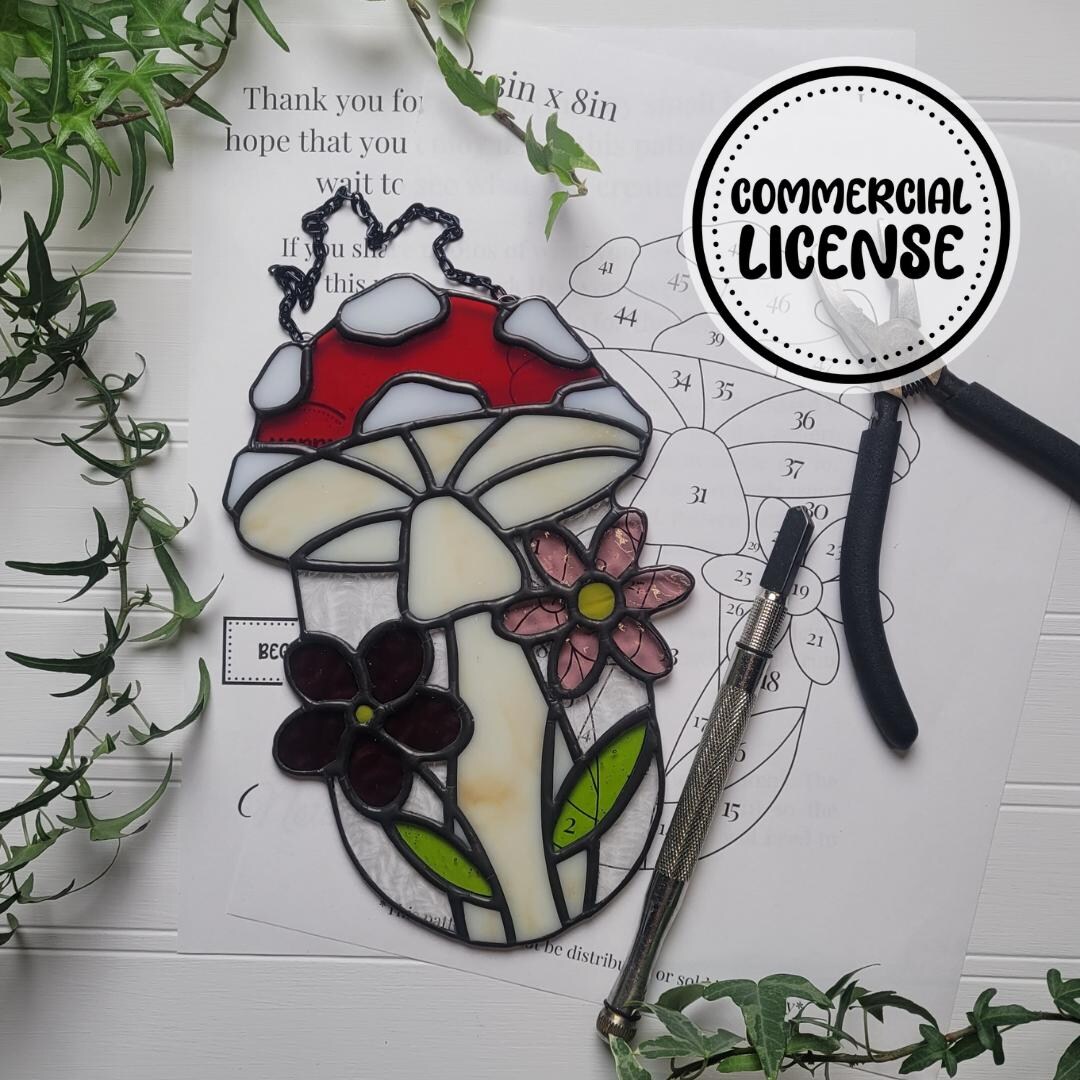 Spring Mushroom Stained Glass Pattern Commercial License *digital ...