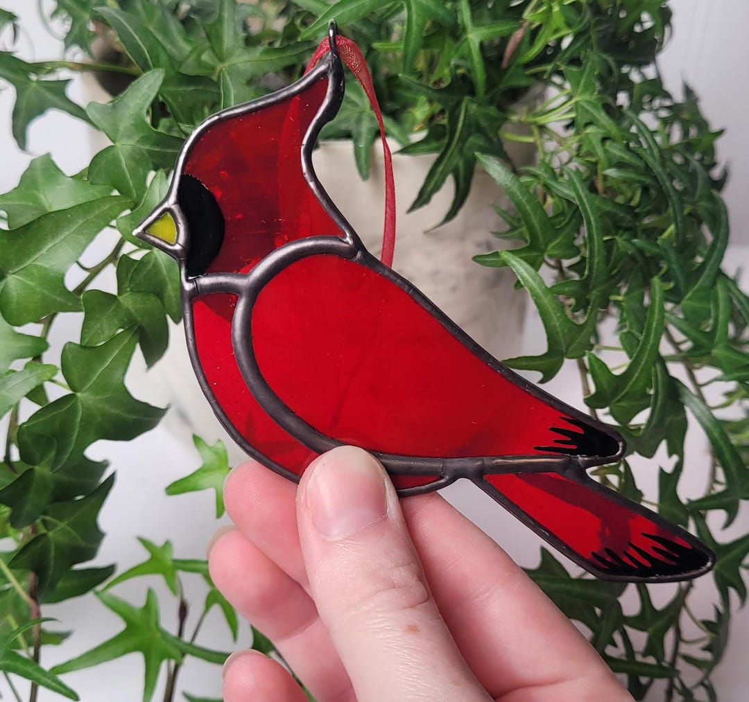 Stained Glass Cardinal, Handcrafted Memorial Memento, Christmas Tree ...