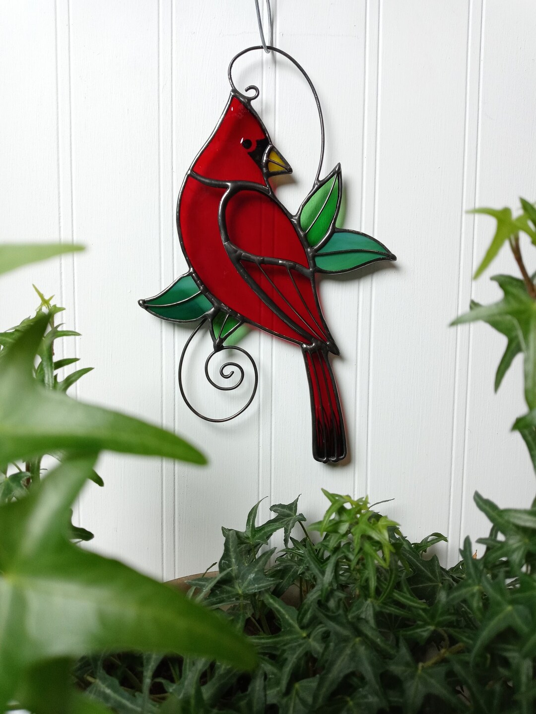 Cardinal Stained Glass Suncatcher - Etsy
