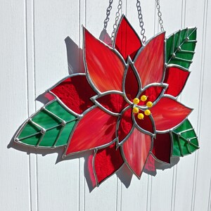 Poinsettia Stained Glass Christmas Suncatcher - Etsy