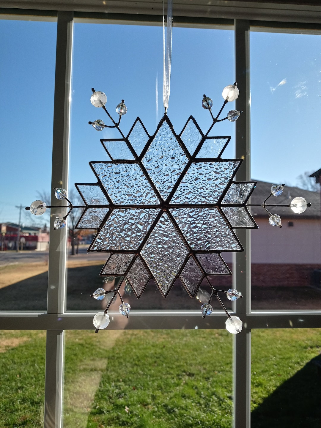 XL Snowflake Stained Glass Suncatcher - Etsy