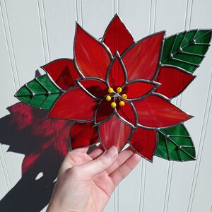 Poinsettia Stained Glass Christmas Suncatcher - Etsy