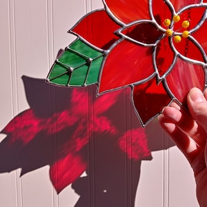 Poinsettia Stained Glass Christmas Suncatcher - Etsy