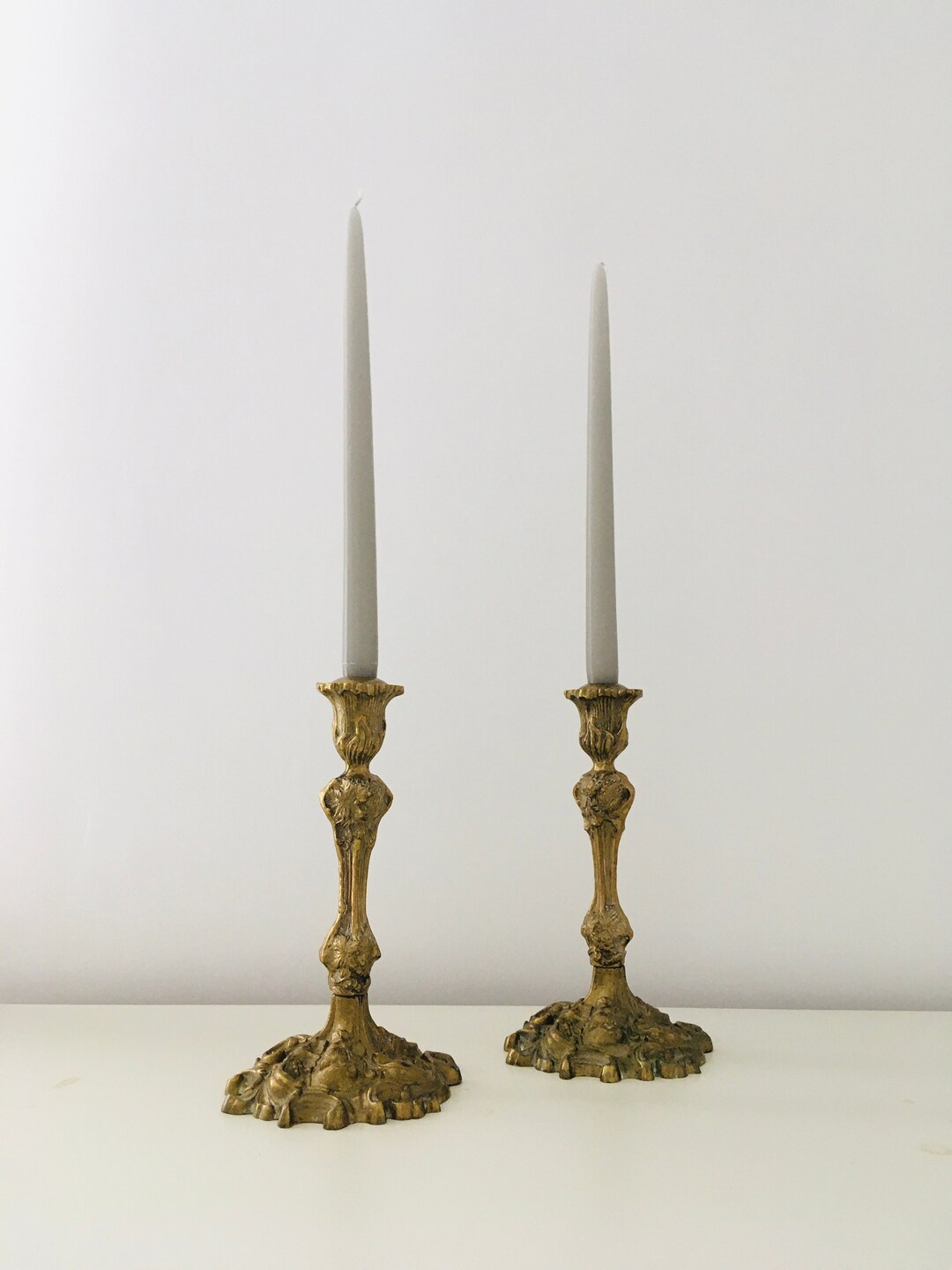 Pair of Tall Vintage Brass Candle Holders. Vintage Brass Candlesticks ...