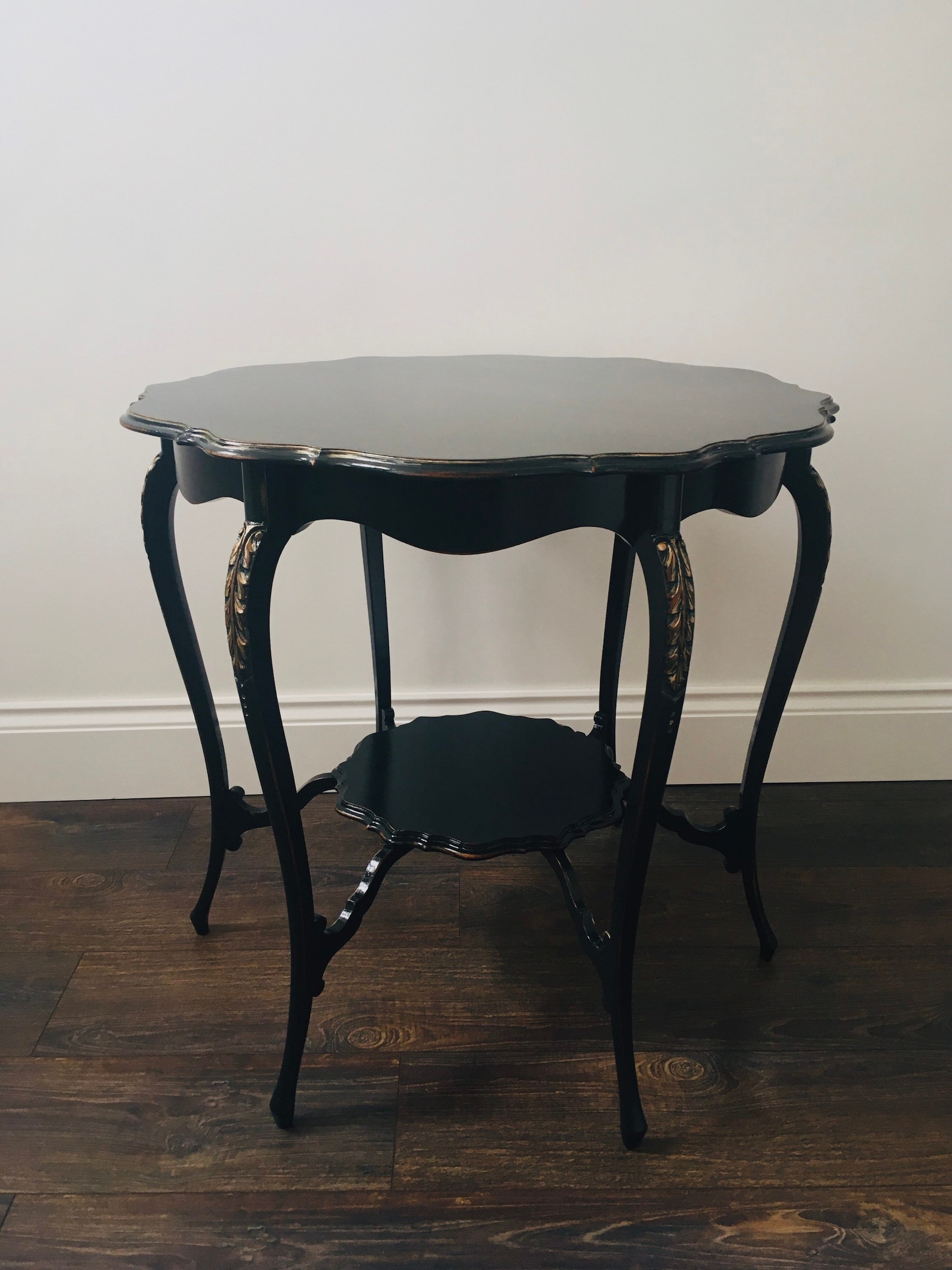 Vintage French Style Hallway Table. Dark Green Farrow and Ball, Distressed and Gilded. Vintage ...