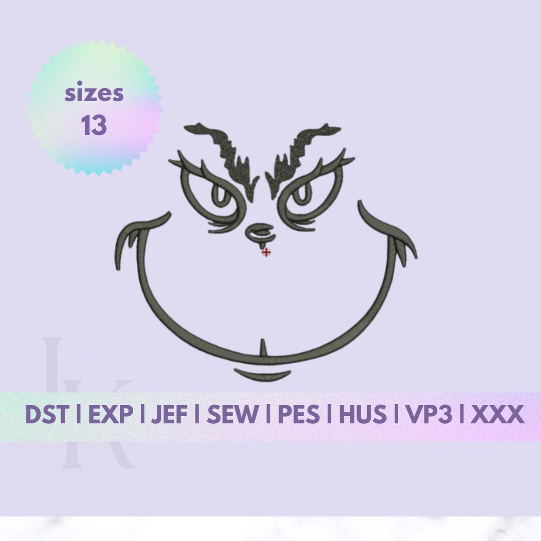Trendy Grinch Face Embroidery Design | Christmas Machine Embroidery ...