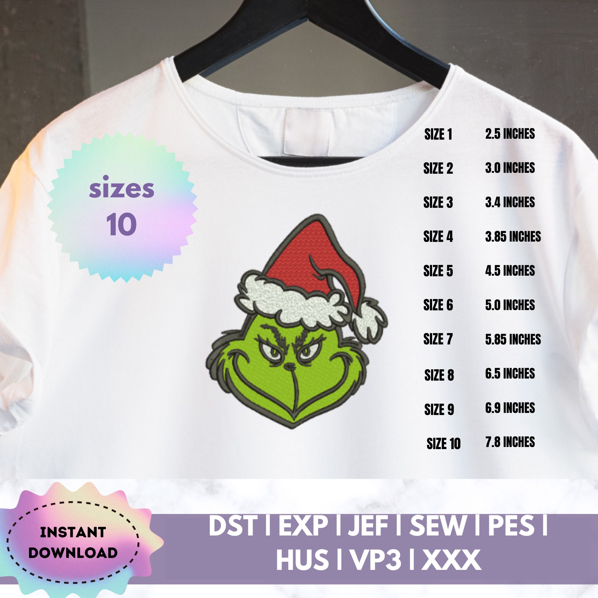 The Grinch Machine Embroidery Design Grinch Face Santa PES Files - Etsy