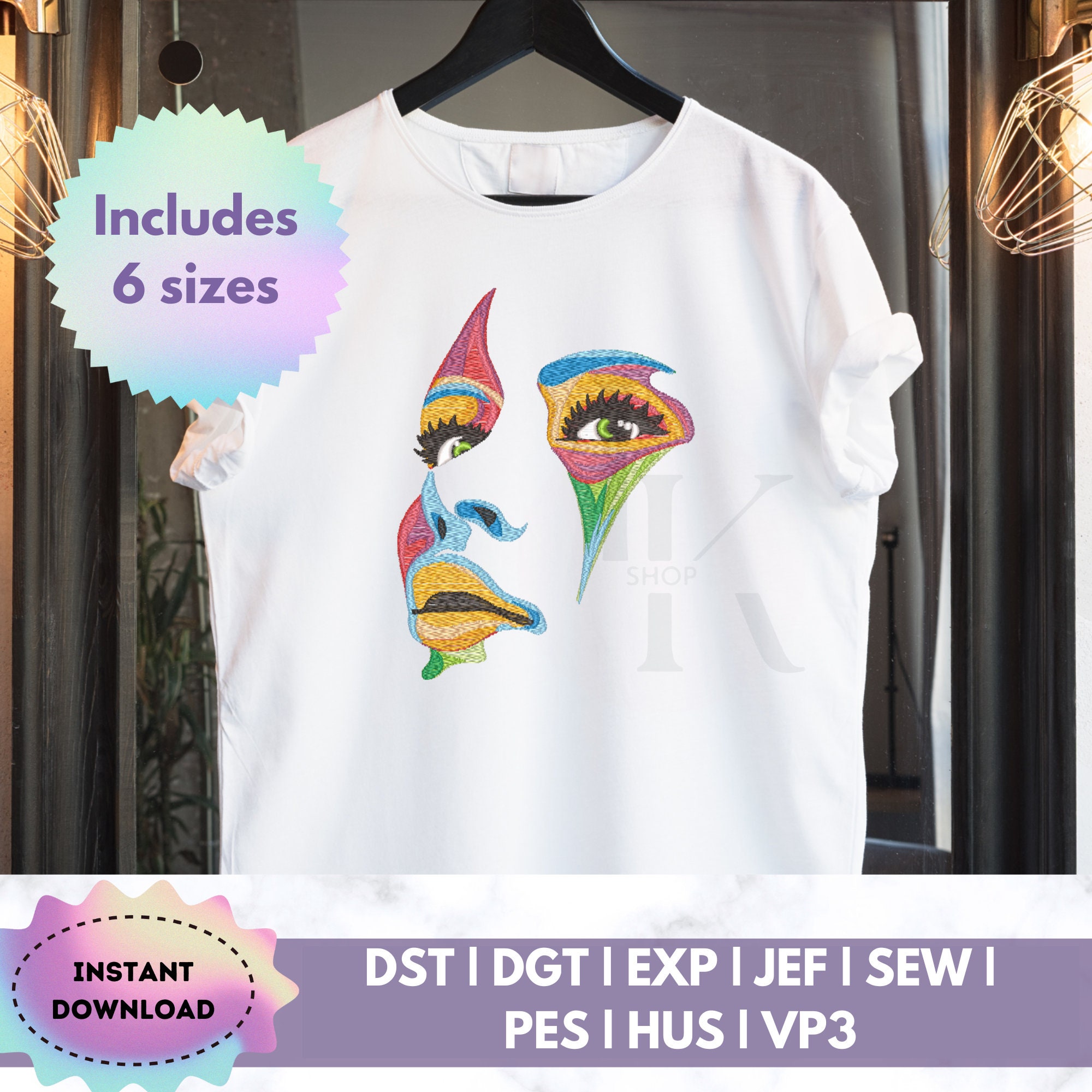 Colorful Woman Face Embroidery Face Machine Embroidery Design Afro ...