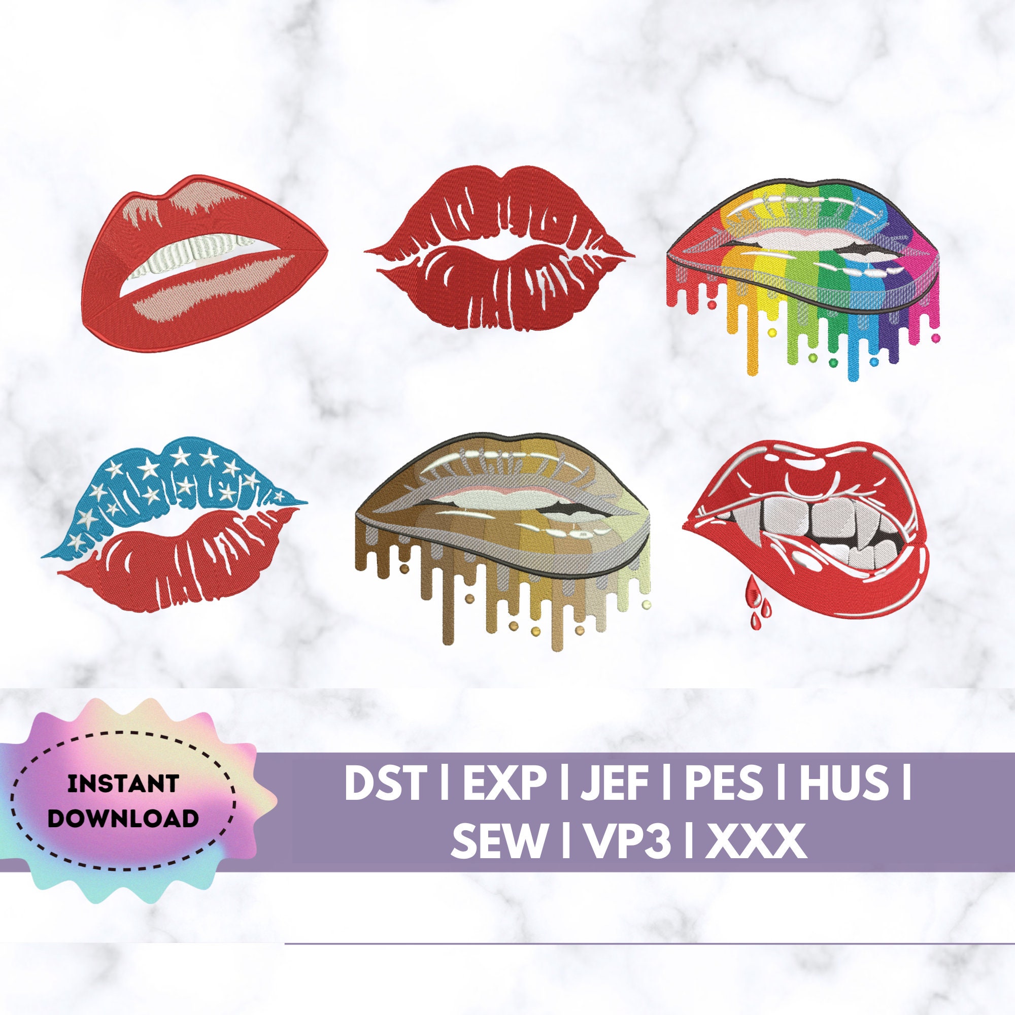 Lip Embroidery Designs, Lips Embroidery Bundle, Machine Embroidery ...