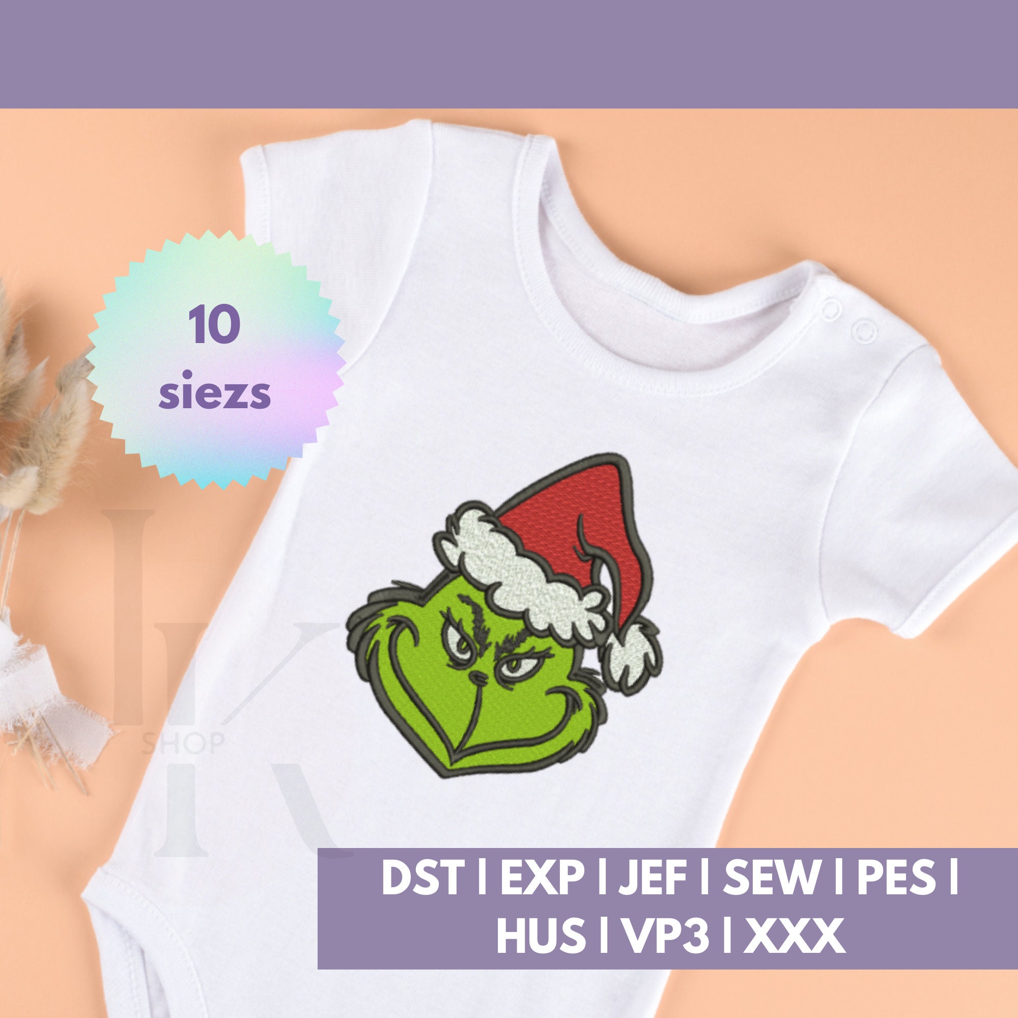 The Grinch Machine Embroidery Design Grinch Face Santa PES Files - Etsy