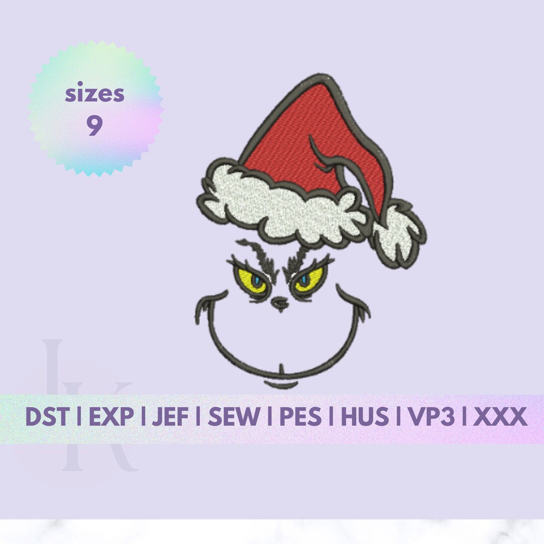Trendy Christmas Grinch Face Embroidery Design File for Machine Santa ...