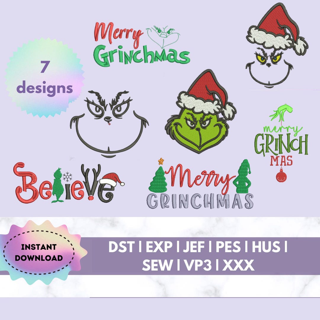 Grinch Inspired Christmas Embroidery Bundle | 7 Green Character Designs ...