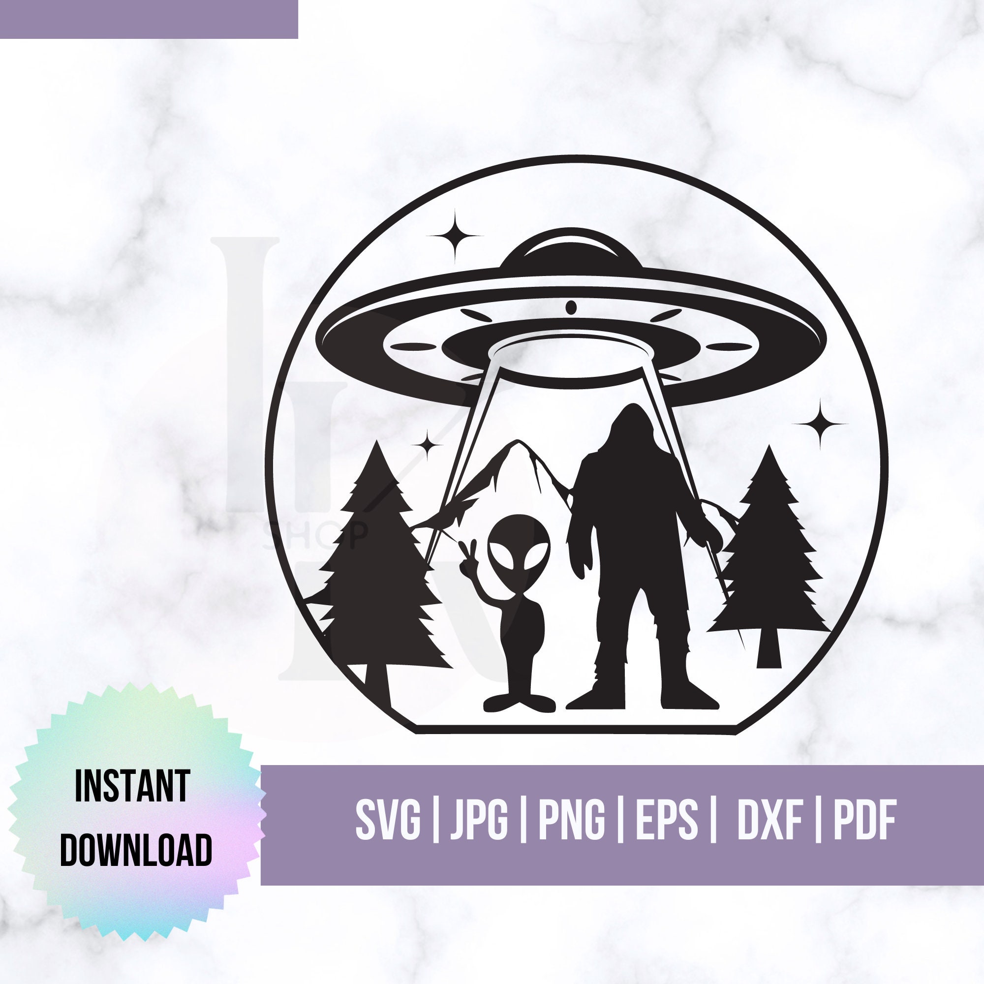Bigfoot and Alien With UFO SVG Cricut & Silhouette Printable Vector Png ...
