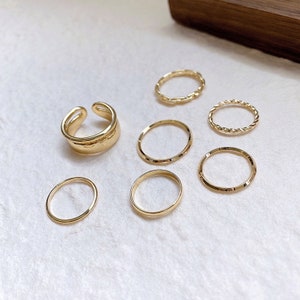 Simple Stacking Rings Set Gold Silver Thin Rings 7 Pieces - Etsy