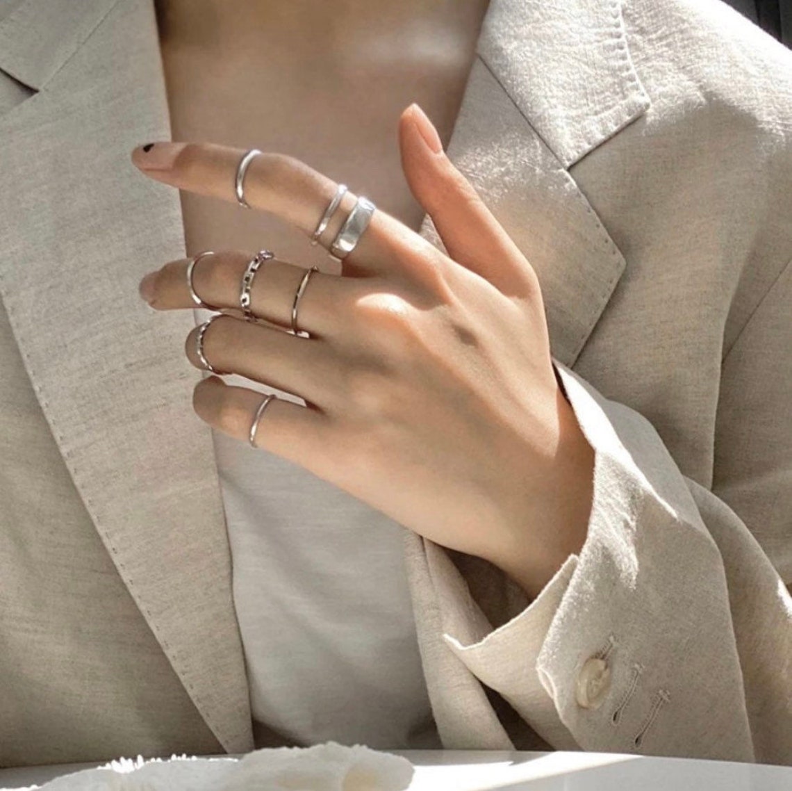 Simple Stacking Rings Set Gold Silver Thin Rings 7 Pieces | Etsy