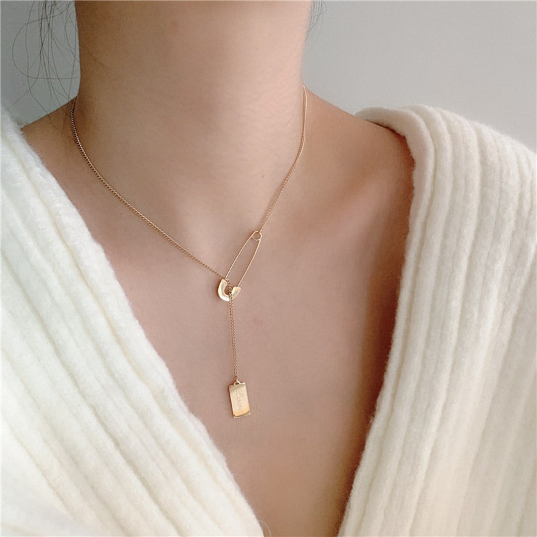 Safety Pin Necklace Pin Necklace Gold Safety Pin Necklace Silver Safety ...