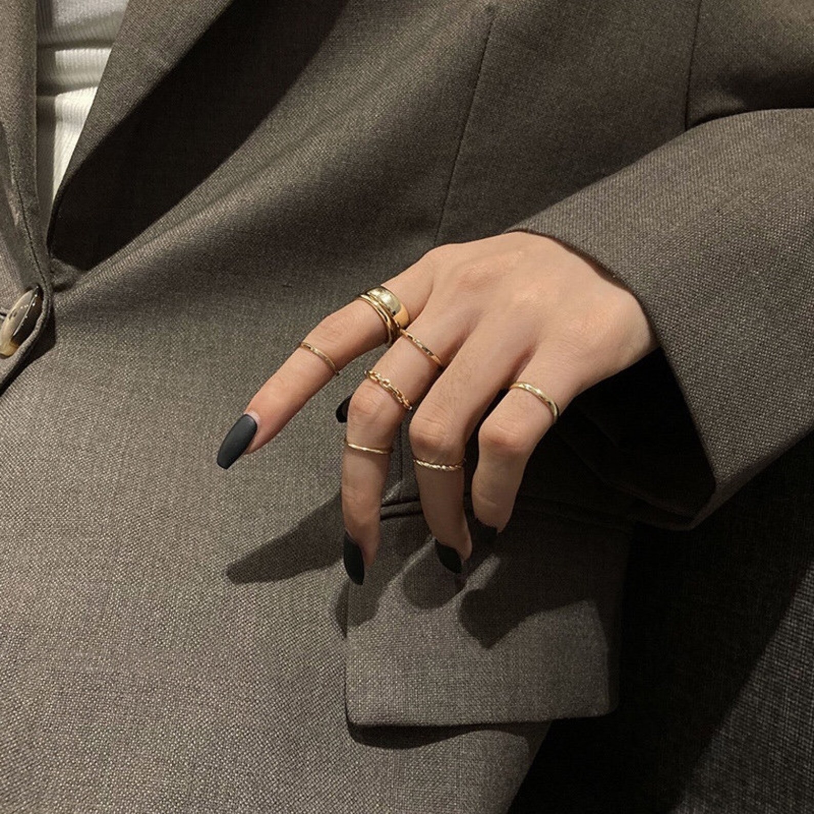 Simple Stacking Rings Set Gold Silver Thin Rings 7 Pieces | Etsy