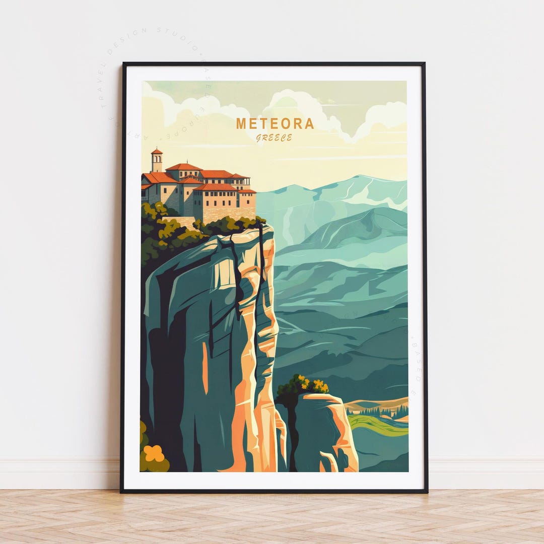 Meteora Travel Poster, Greece Wall Art, Meteora Greece Print, Home ...