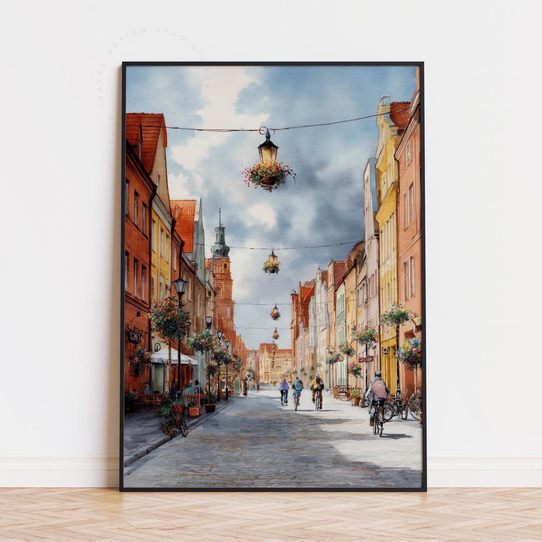 Olsztyn Poland Watercolor Print – Old Town Street Scene Wall Art ...