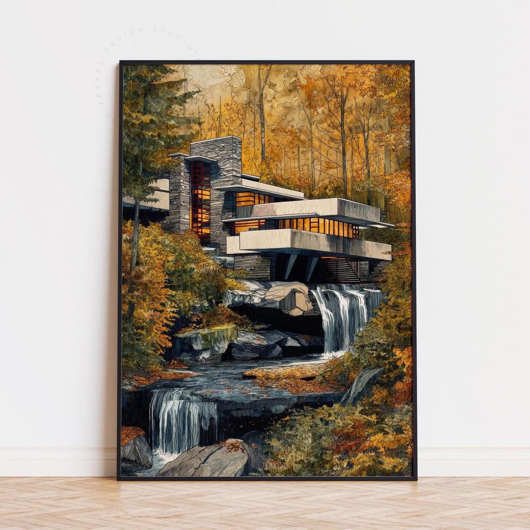 Fallingwater Pennsylvania Oil Painting Poster | Fallingwater Wall Art ...