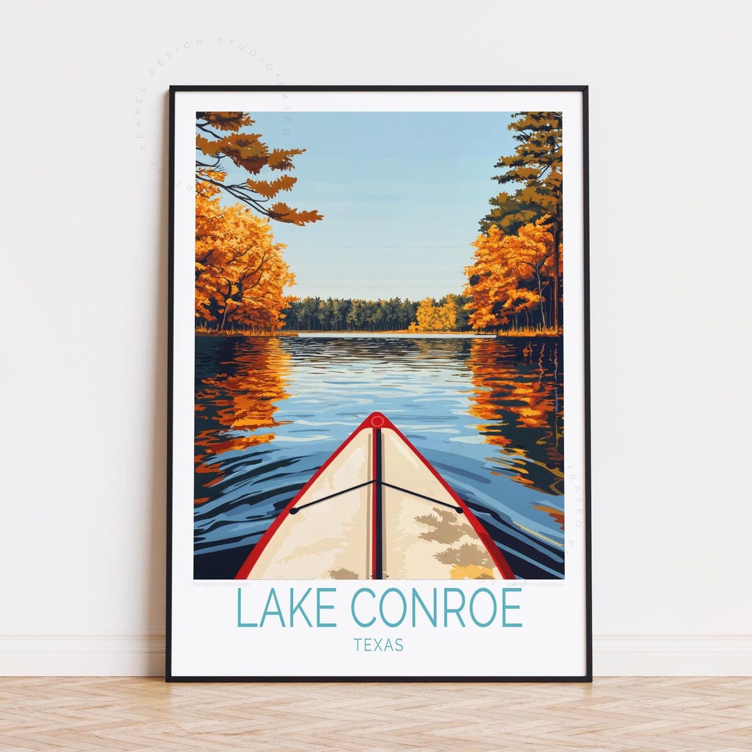 Lake Conroe Travel Poster, Texas Wall Art, Lake Conroe Texas Print ...