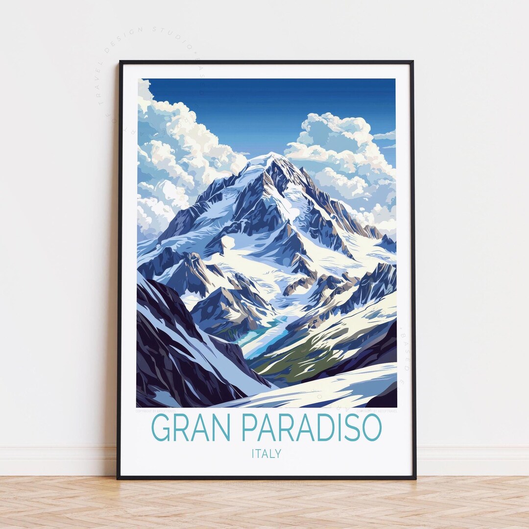 Gran Paradiso Italy Travel Poster, Italy Wall Art, Gran Paradiso Print ...