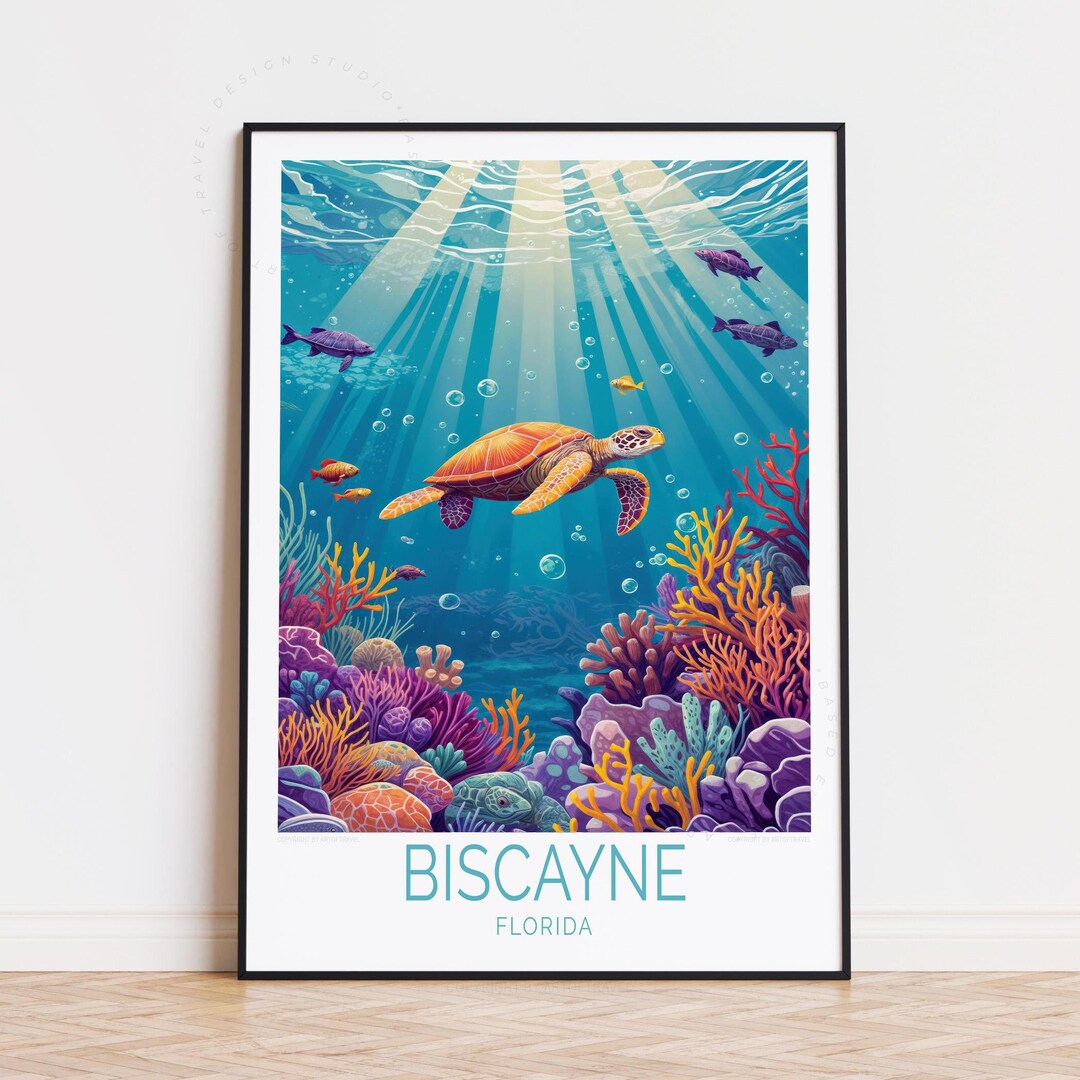 Biscayne Ocean Travel Poster, Florida Wall Art, Biscayne National Park ...