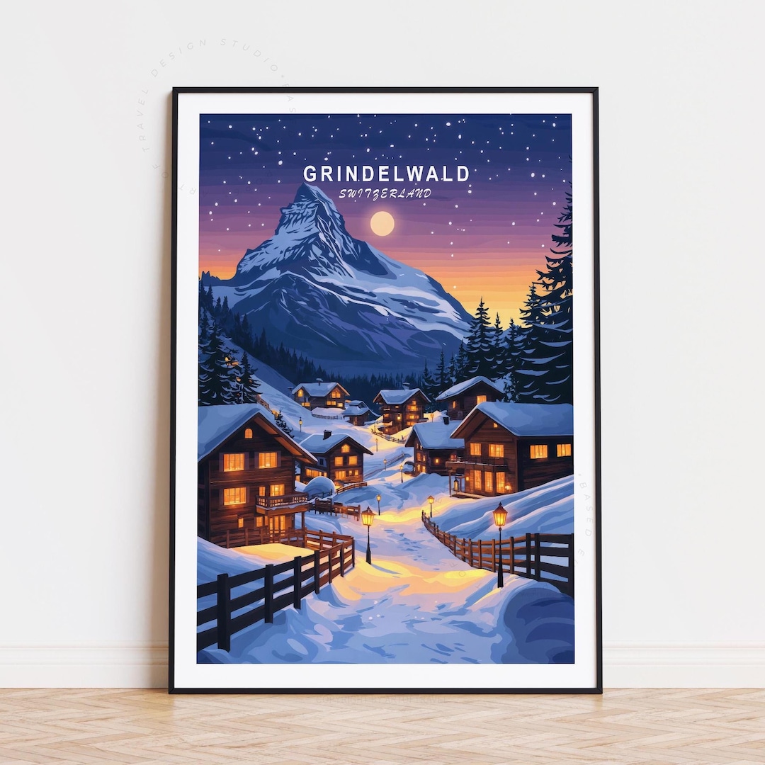 Grindelwald Travel Poster, Switzerland Wall Art, Grindelwald Winter ...