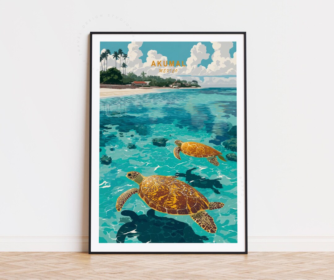 Akumal Travel Poster, Mexico Wall Art, Akumal Mexico Print, Travel Home ...