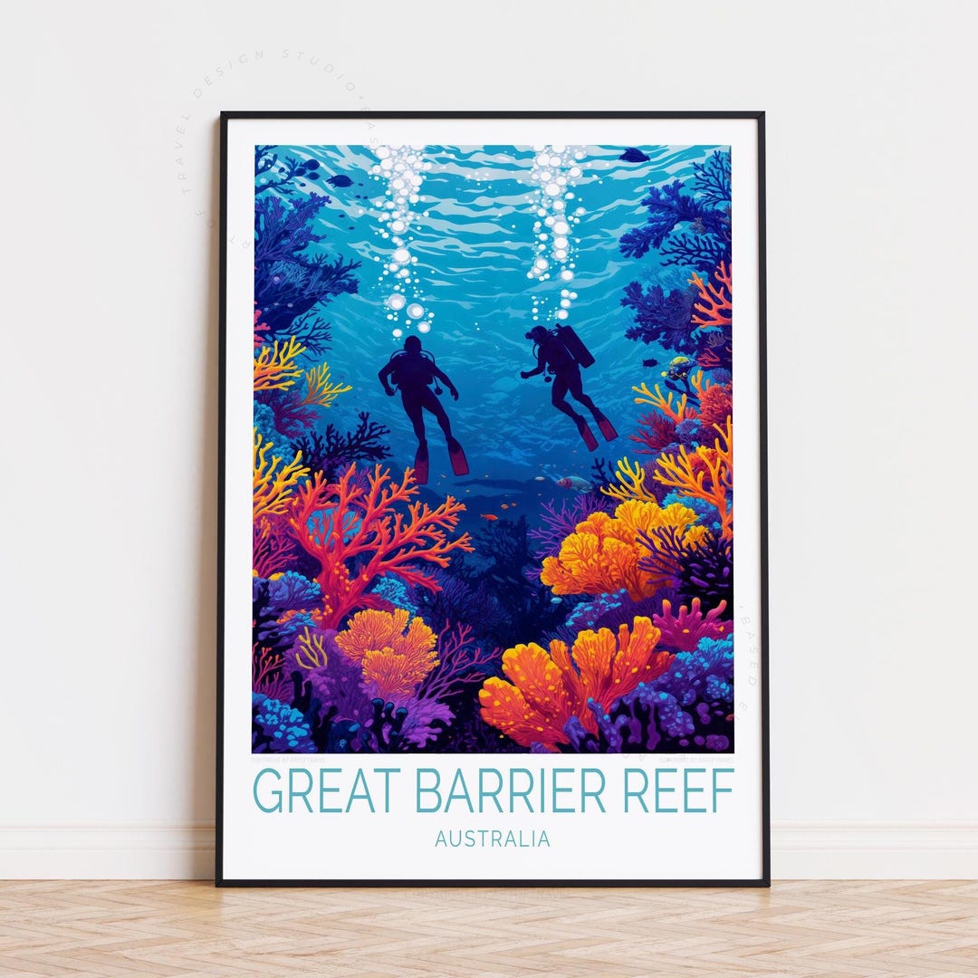 Great Barrier Reef Travel Poster, Australia Wall Art, Great Barrier ...