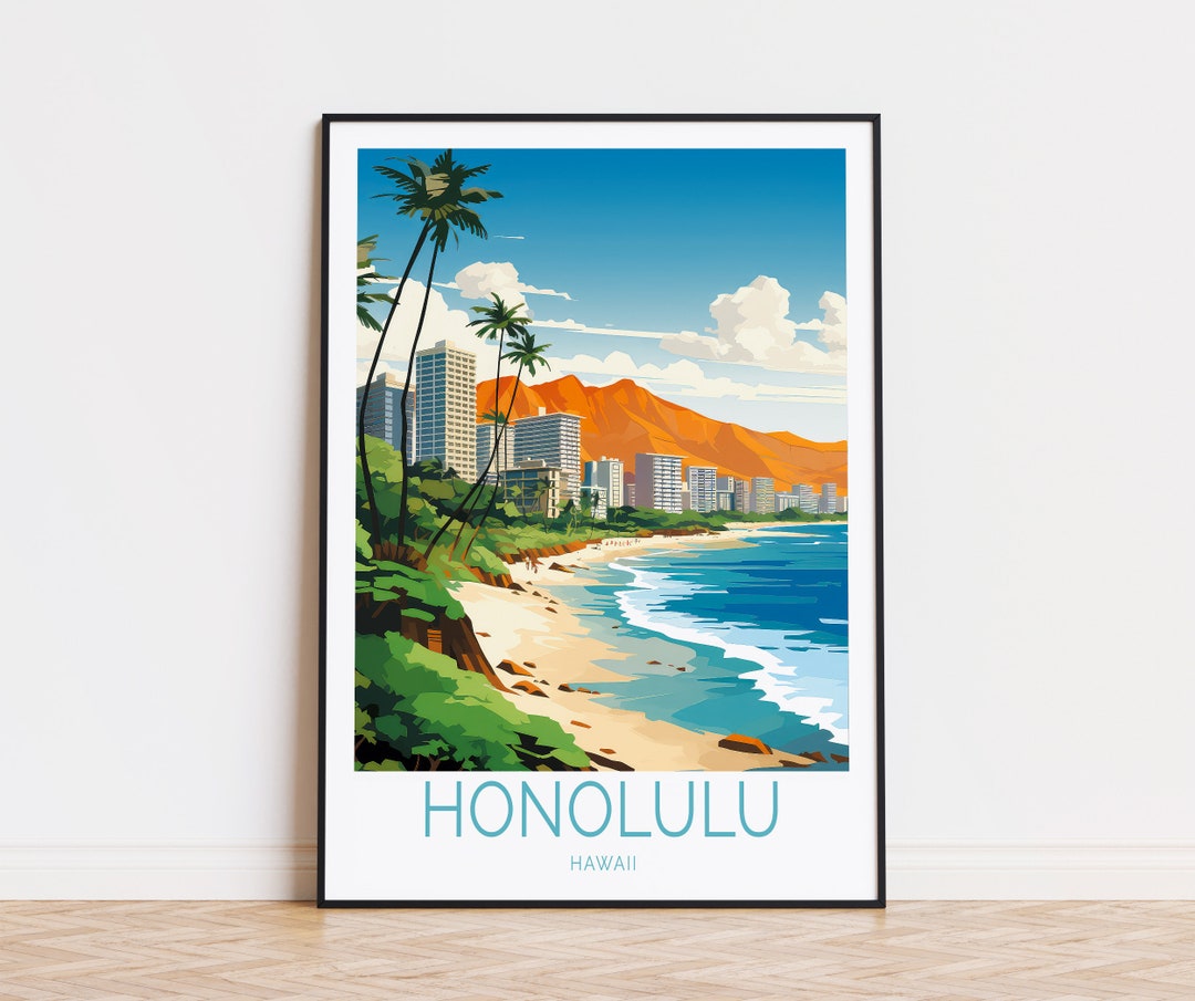 Honolulu Hawaii Travel Poster, Hawaii Print, Honolulu Hawaii Wall Art ...