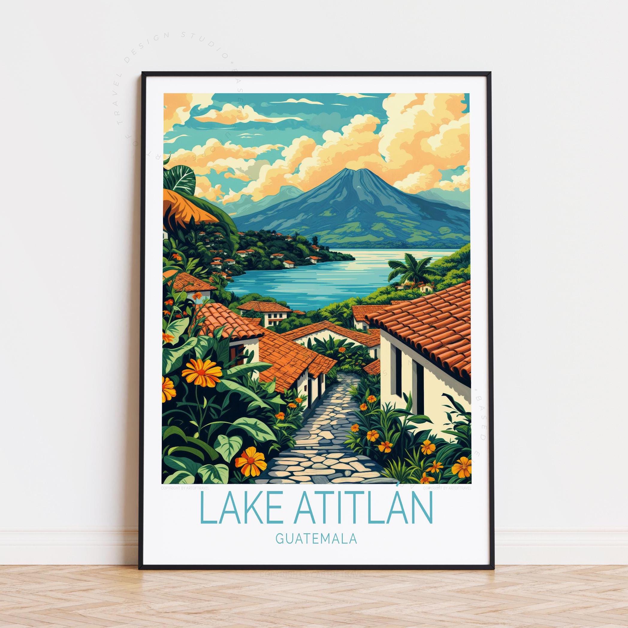 Lake Atitlán Guatemala Travel Poster, Guatemala Wall Art, Lake Atitlán ...